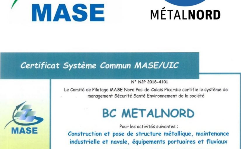 Certification MASE - BC Metalnord
